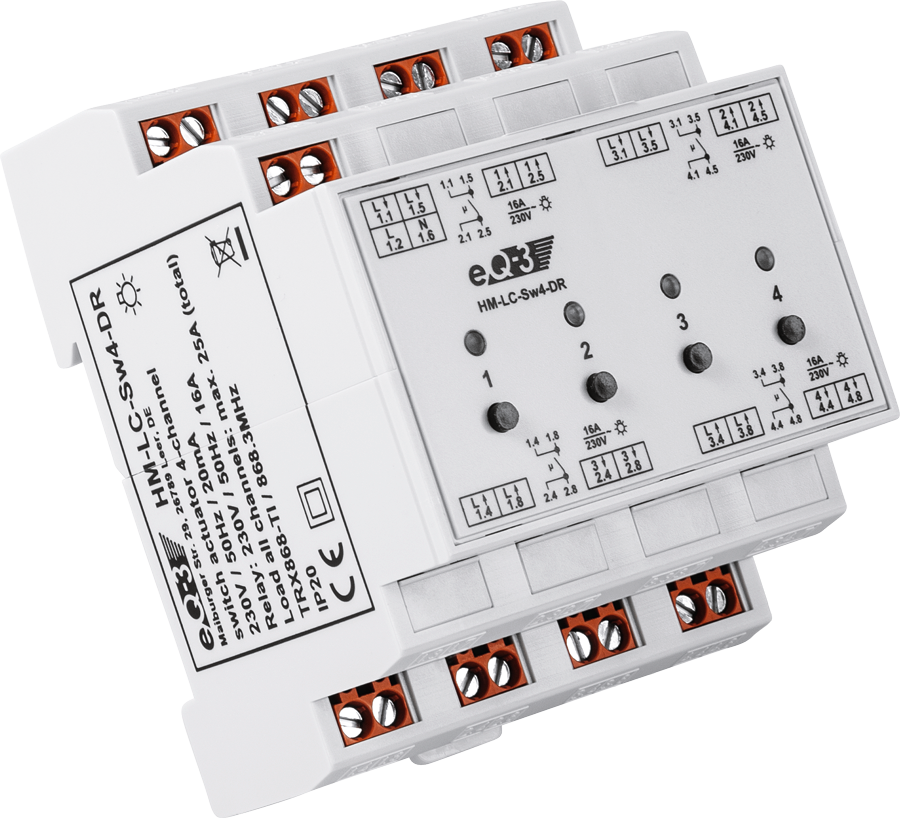 HomeMatic Funk-Schaltaktor 4-fach, Hutschienenmontage - eQ-3